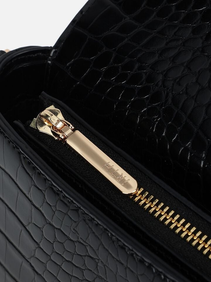 Sophie Black Croco Shoulder Bag by IRTH | House Of Titan