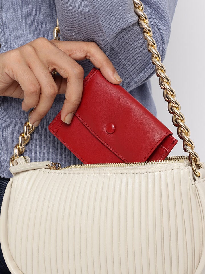 Flip Leather Card Holder - Red