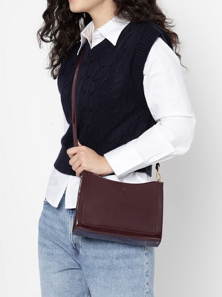 Penelope Dark Cherry Shoulder Bag by IRTH | House of Titan