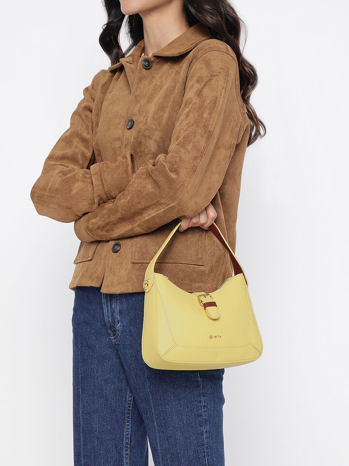 Jodie Butter Yellow Shoulder Bag by IRTH | House of Titan