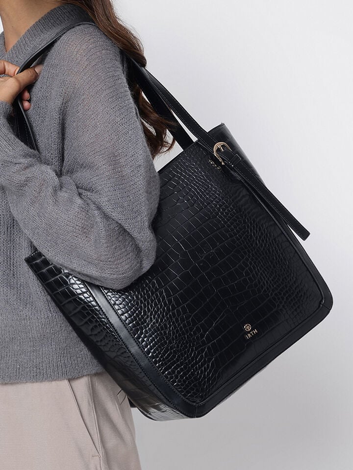 Maren Croco Black Tote by IRTH | House of Titan